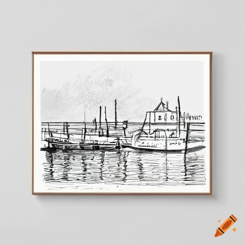 David hockney-inspired line drawing of a wharf on Craiyon