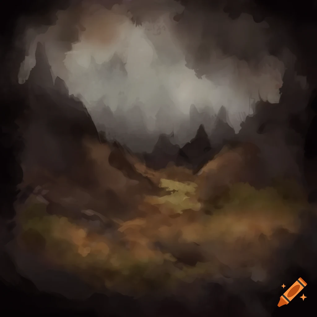 Watercolor painting of a rocky field in medieval times on Craiyon