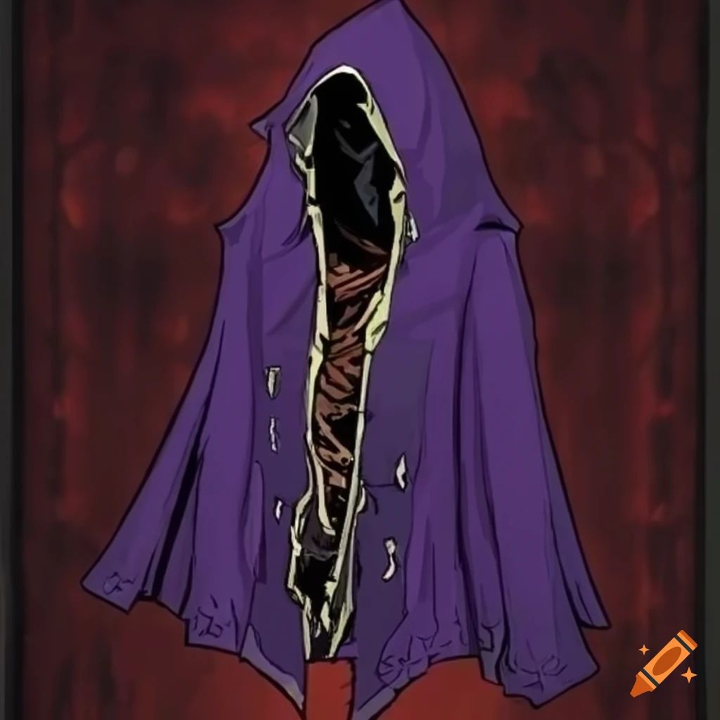 Ornate dark purple cloak in a rogueish style on Craiyon
