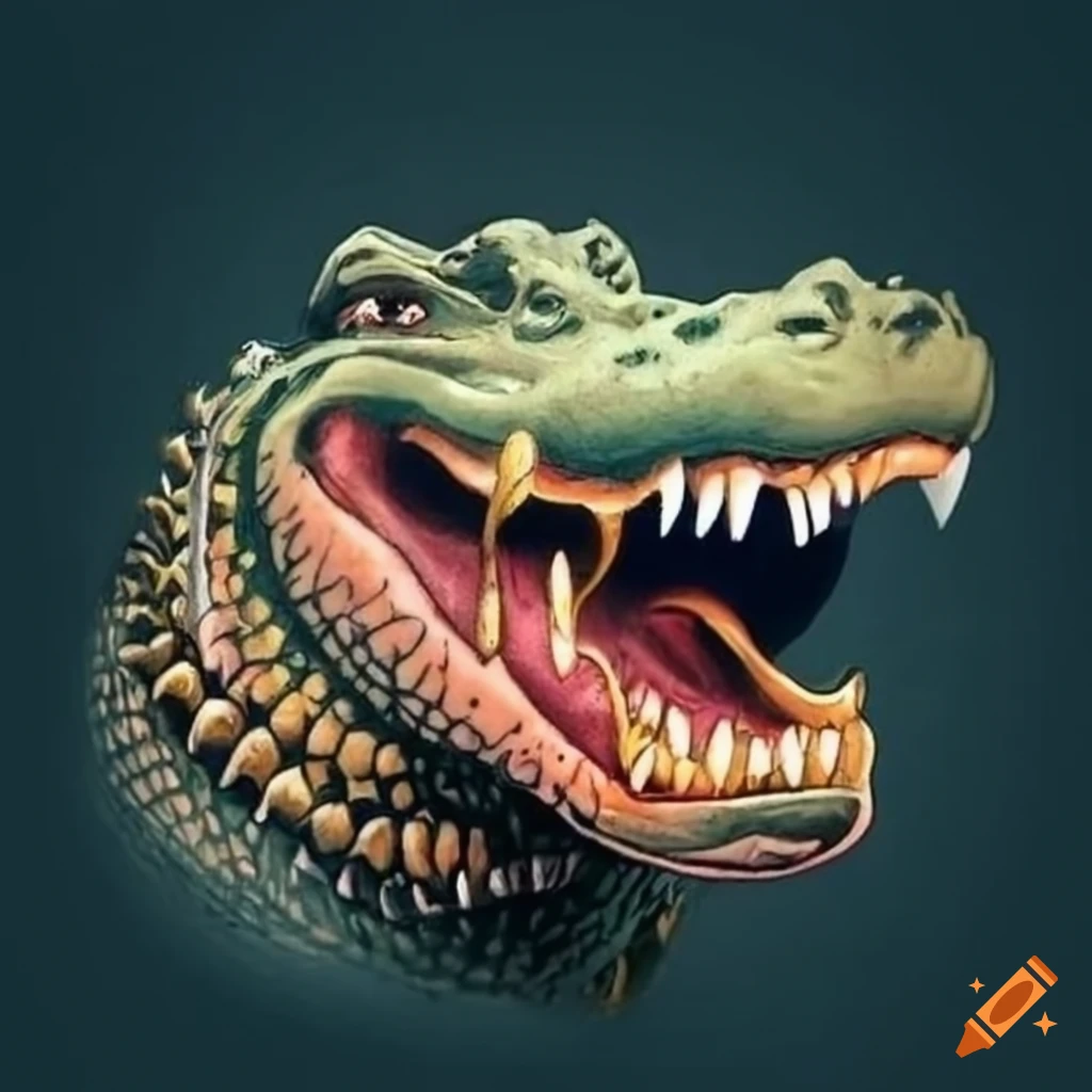 Alligator with gold teeth tattoo on Craiyon