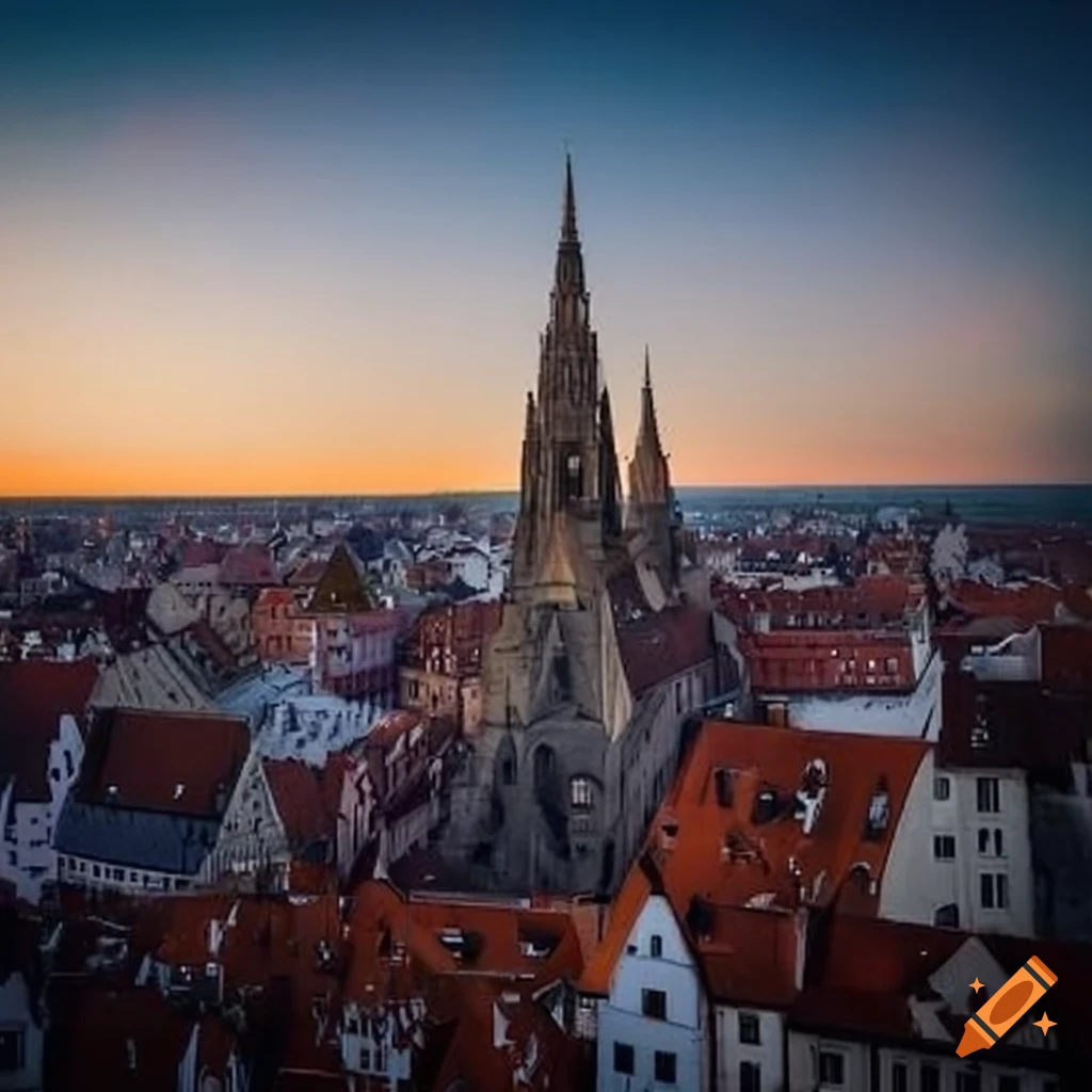 Regensburg cityscape with clouds on Craiyon