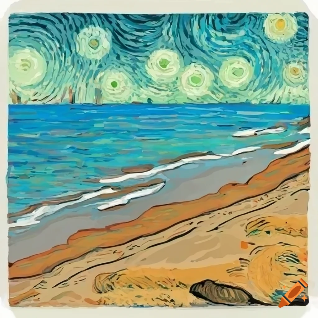 Illustration of a beach in van gogh style on Craiyon