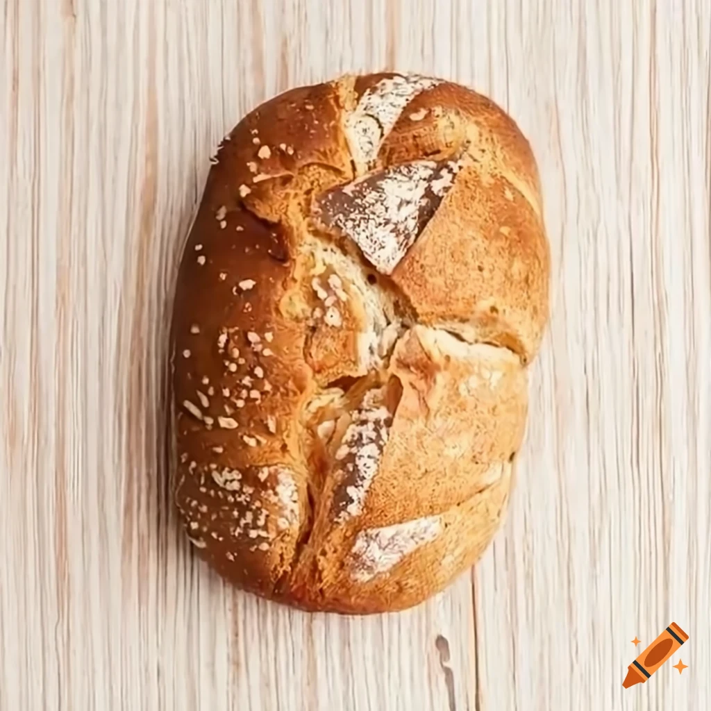View from above of a loaf of bread on a wooden plank