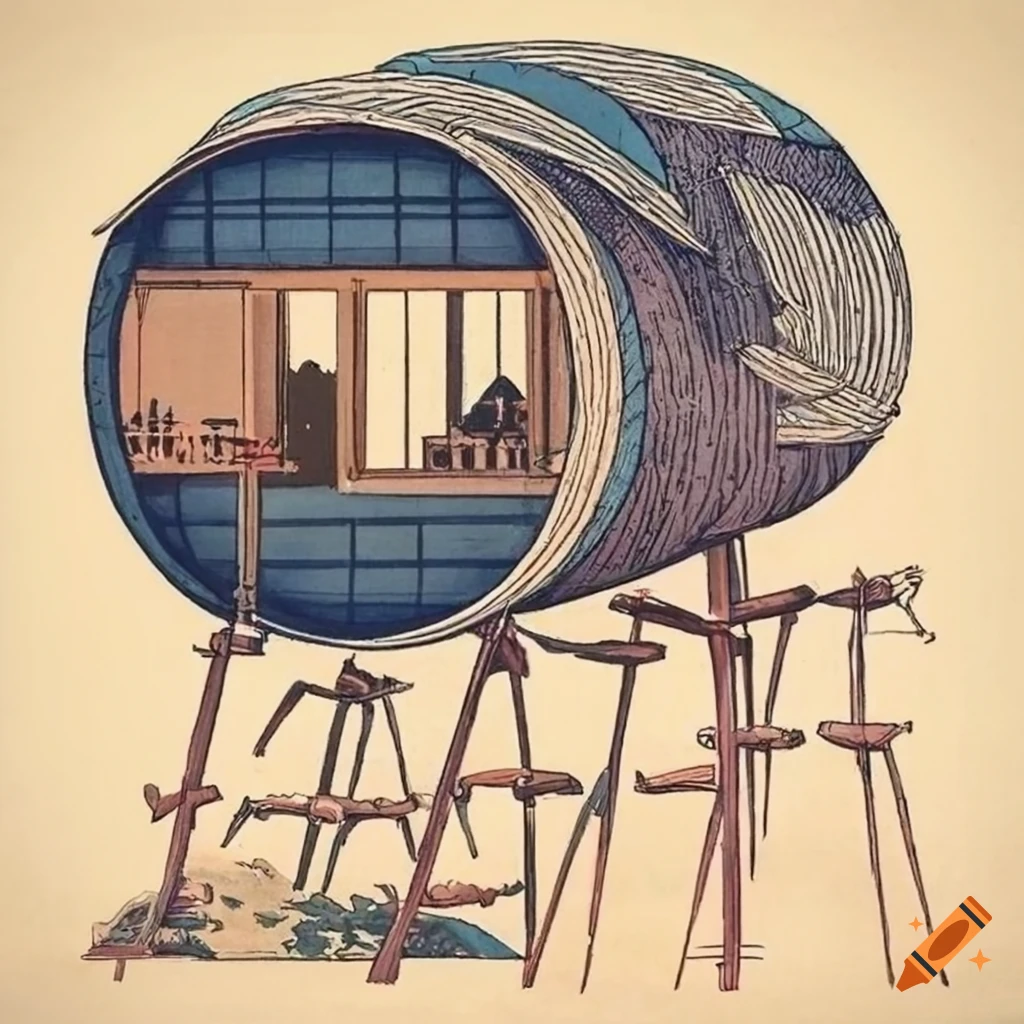 Detailed technical drawing of a unique landing pod on Craiyon