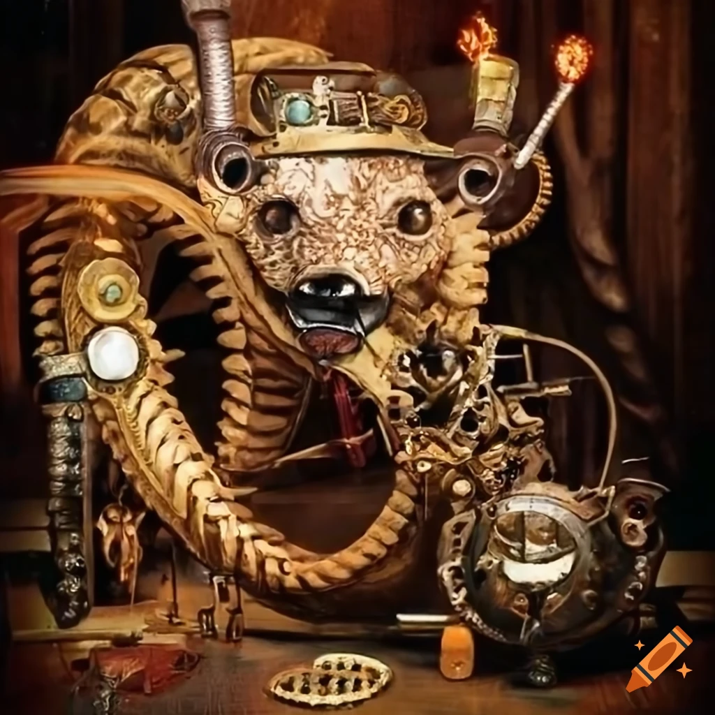 Steampunk medieval magic exoskeleton suit with vertical symmetry on Craiyon