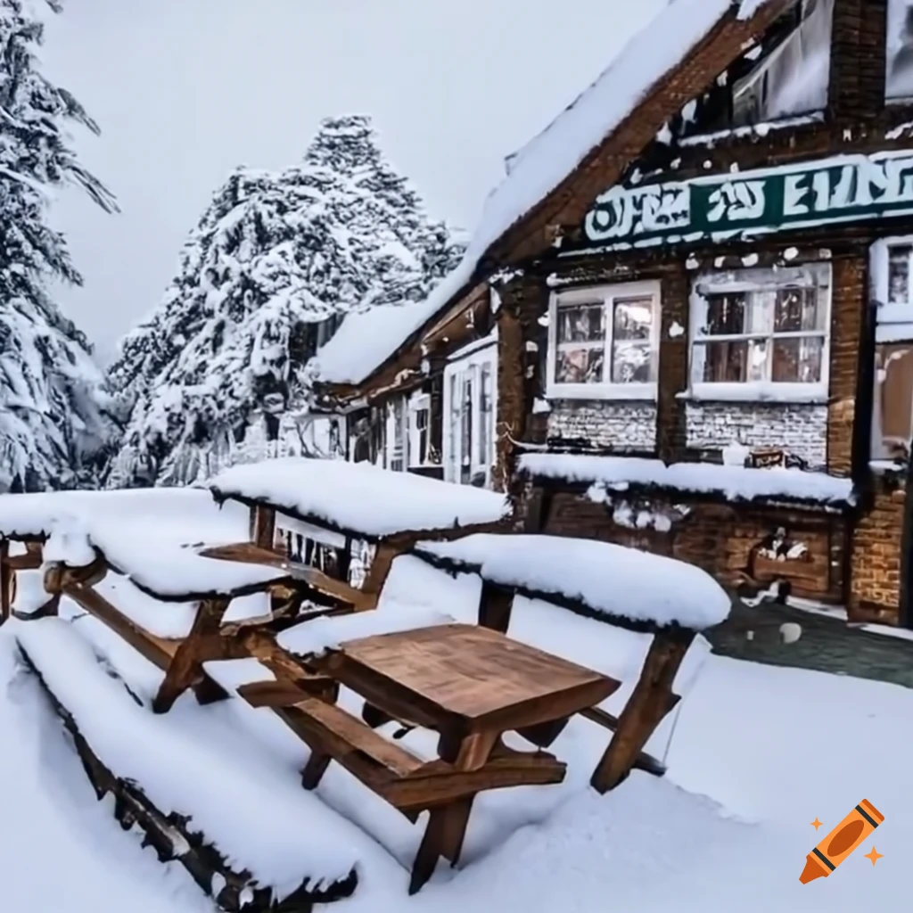 Coffee shop in the snowy mountains on Craiyon
