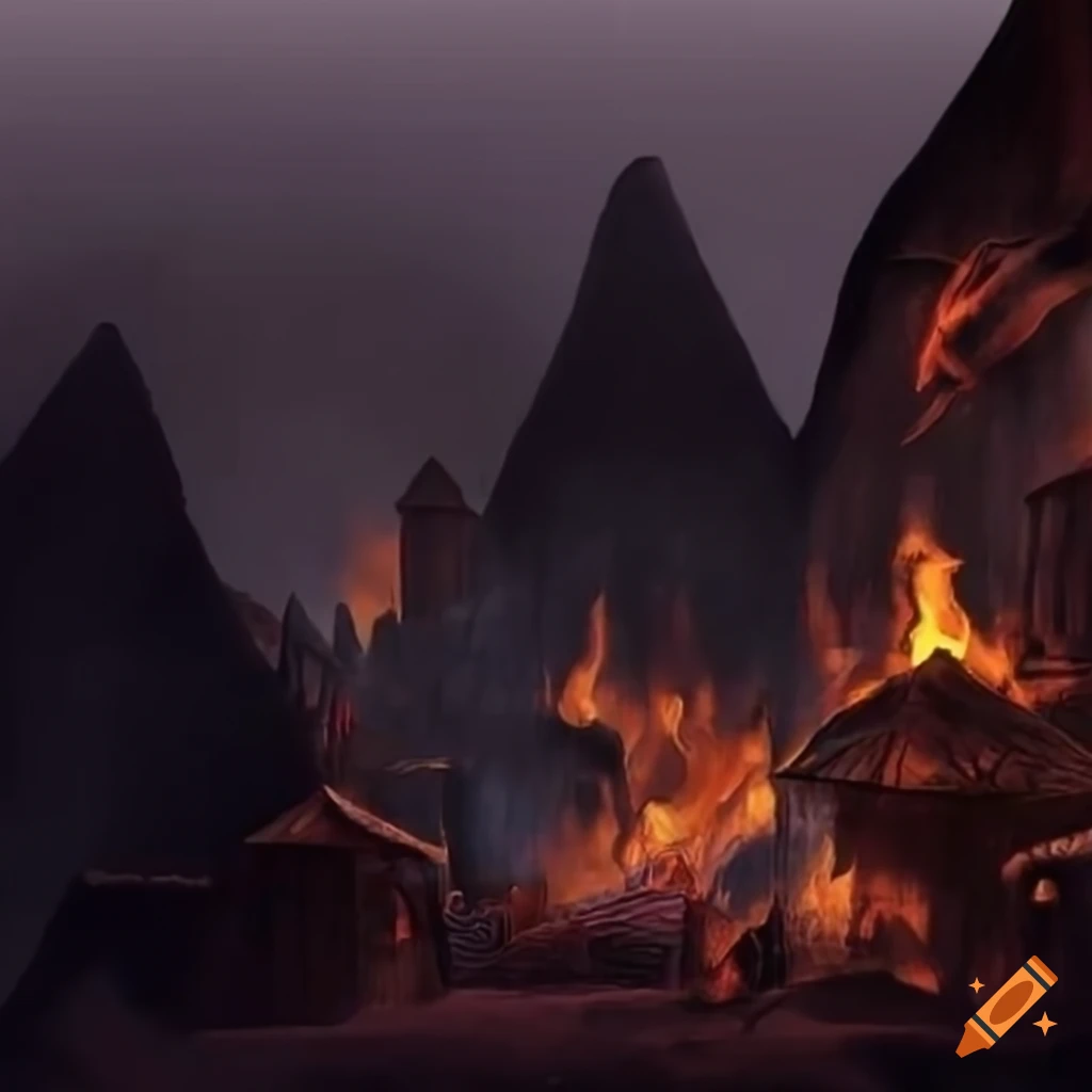 Painting of a burning village in the Yayoi period on Craiyon