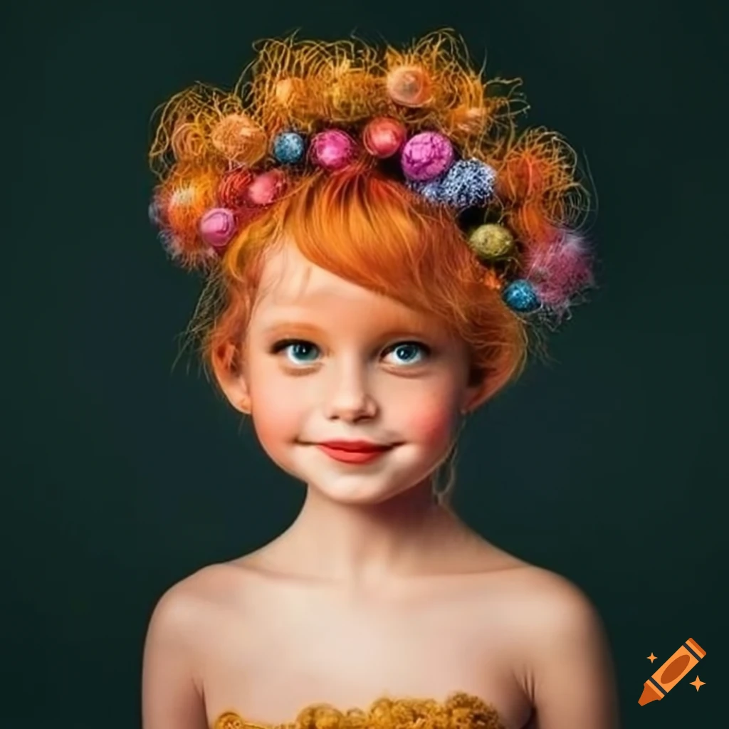 Colorful illustration of cute girls with unique embellishments on Craiyon