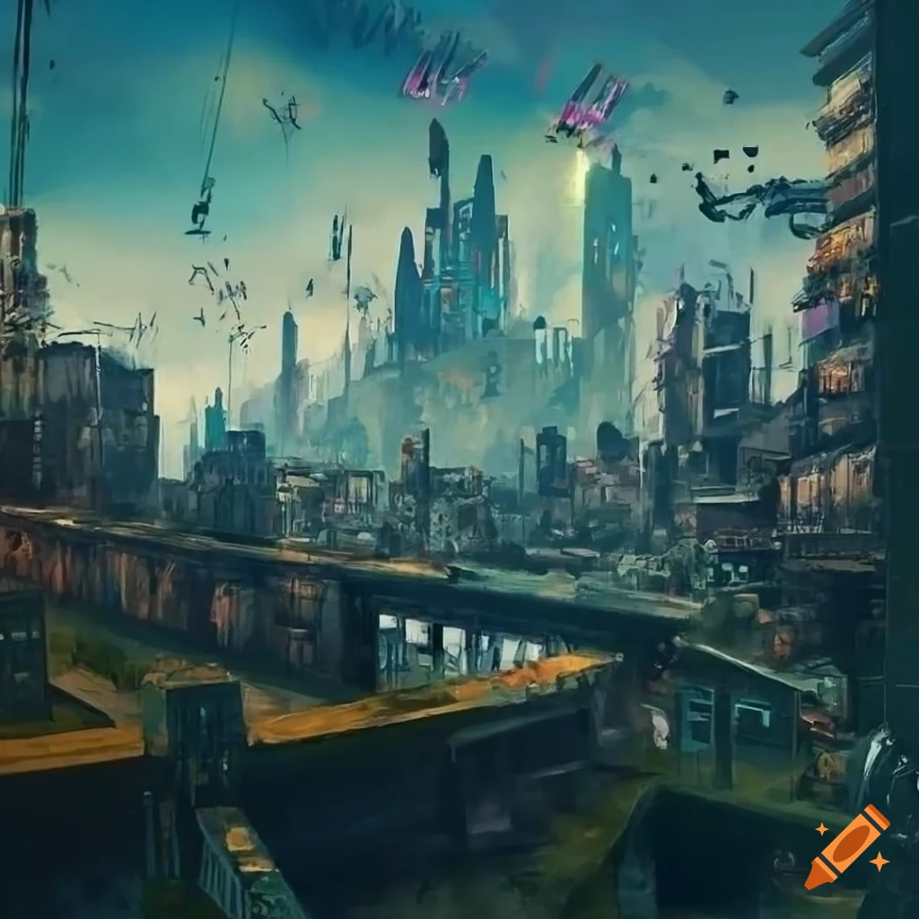 Cyberpunk cityscape in a dystopian setting on Craiyon