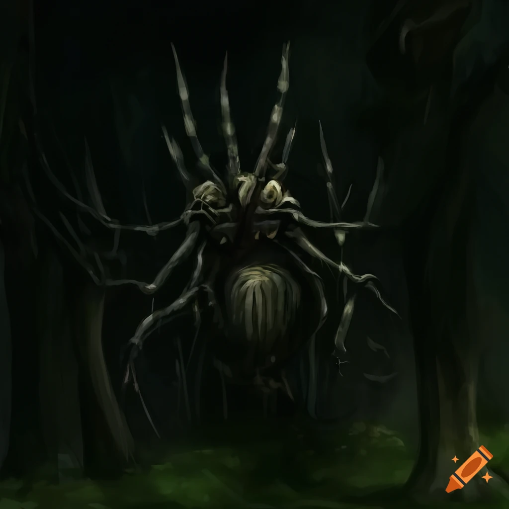 Medieval forest spider on a dark background