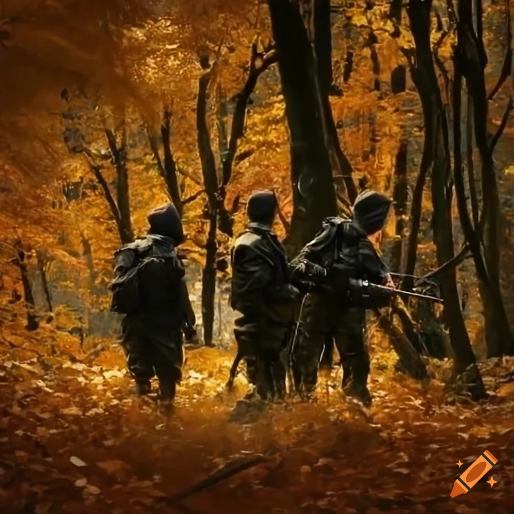 Soldiers in deep forest during autumn on Craiyon