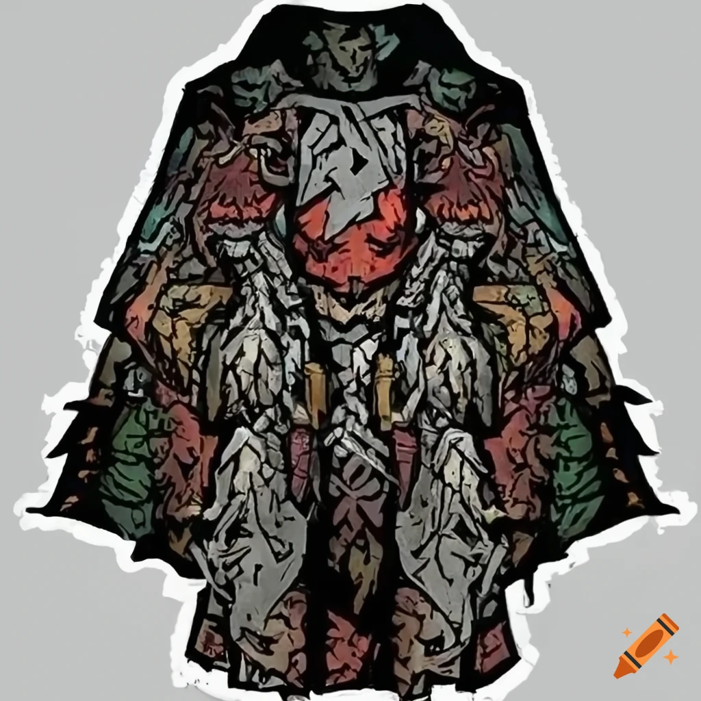 Colorful illustration of a feathered lizard with a chainmail cloak on ...