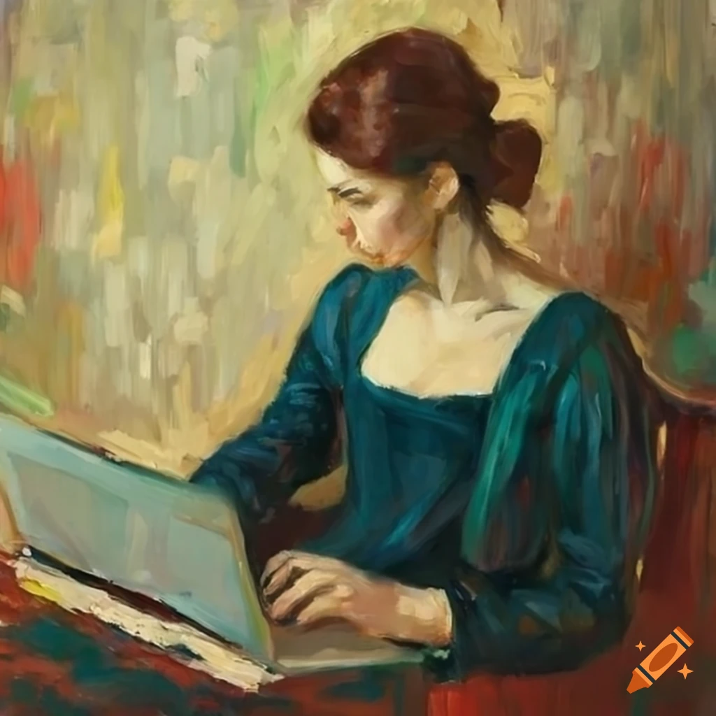 Impressionist painting of a person on a computer on Craiyon