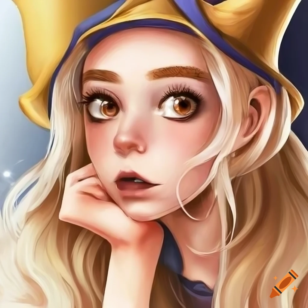 Girl wearing a magical wizard's hat on Craiyon