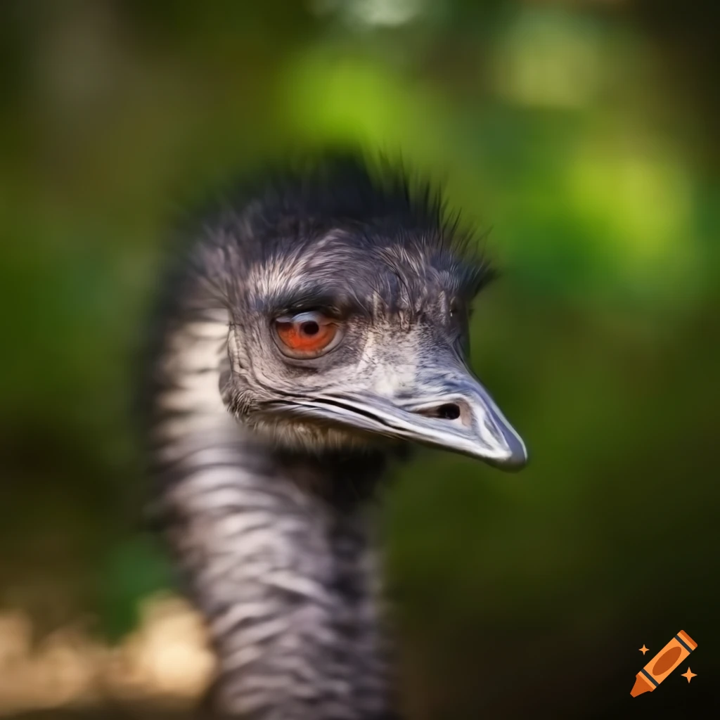 Photo of an emu in a forest on Craiyon