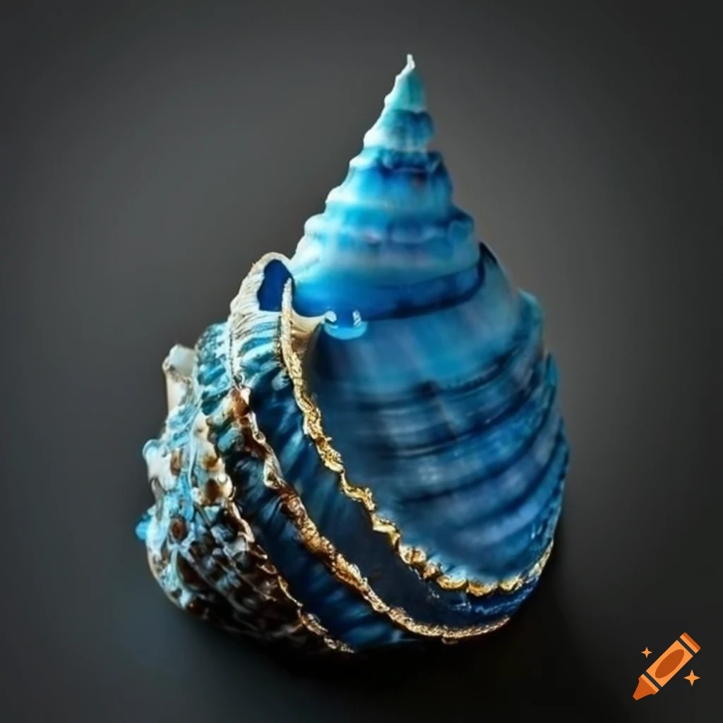 Detailed crown made of dark blue sea shell and gold trims