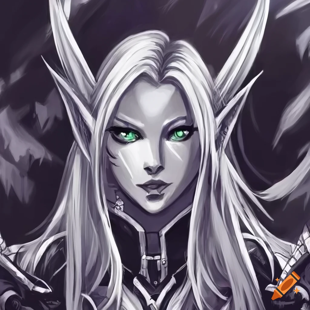 Cartoon-style pencil drawing of a blood elf female on Craiyon