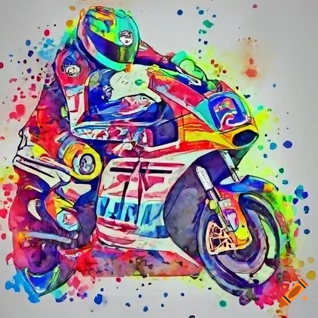 Watercolor illustration of motorcycles racing in motogp on Craiyon
