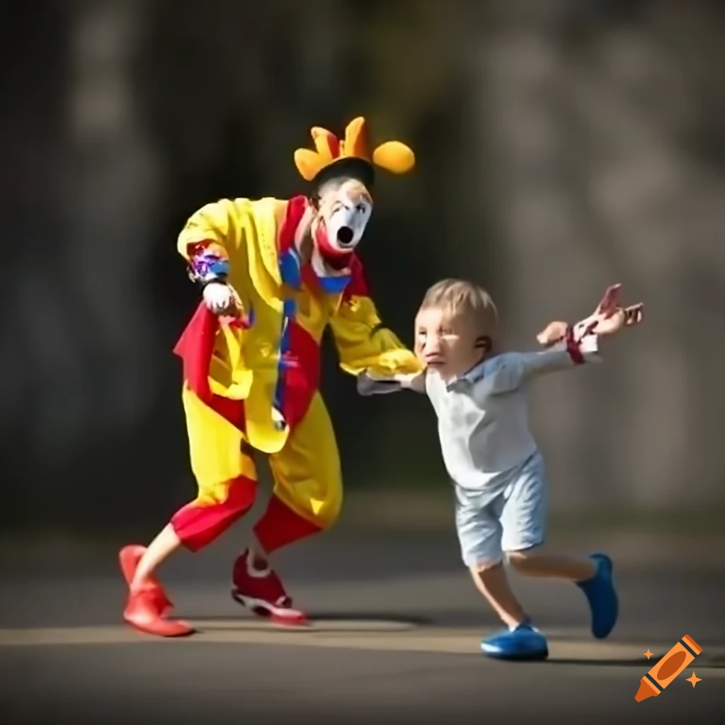 Playful clown chasing children on Craiyon