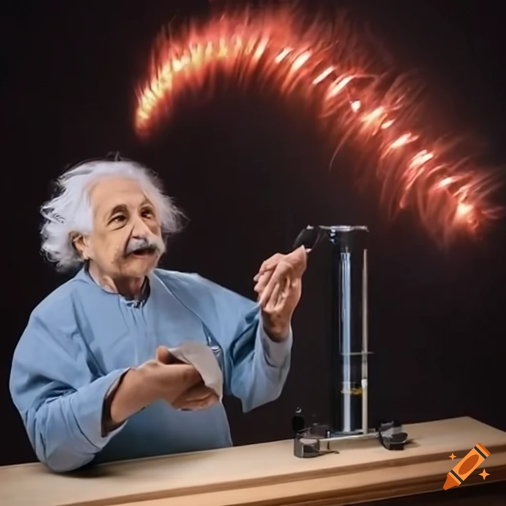 Einstein conducting an experiment with a tesla coil
