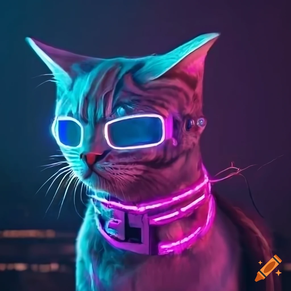 Cyberpunk neon cat with glasses and tie on Craiyon