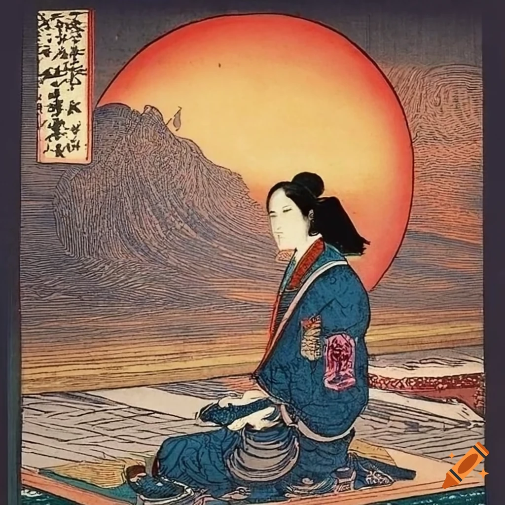 Japanese Ukiyo-e inspired artwork of meditation for global salvation on ...