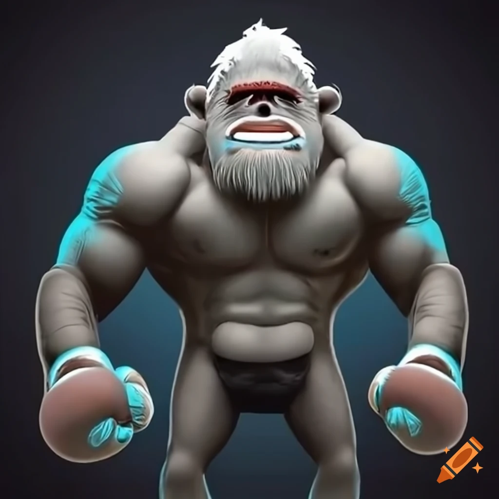Muscular yeti with boxing gloves