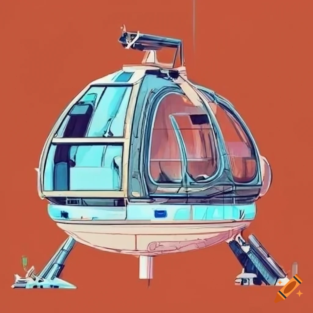 Retro futurism style technical drawing of a living pod on Craiyon