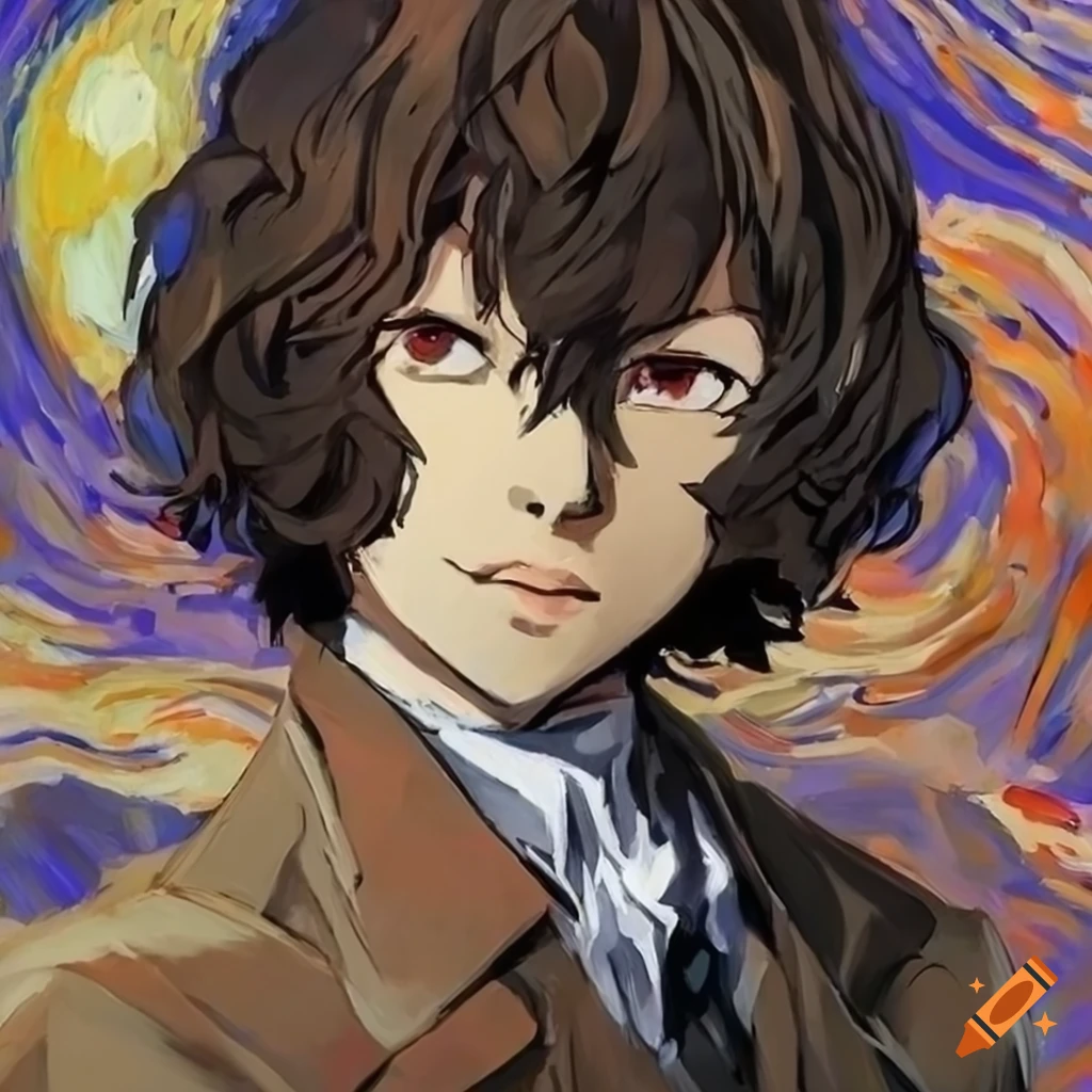 Van Gogh painting of Osamu Dazai from Bungou Stray Dogs on Craiyon