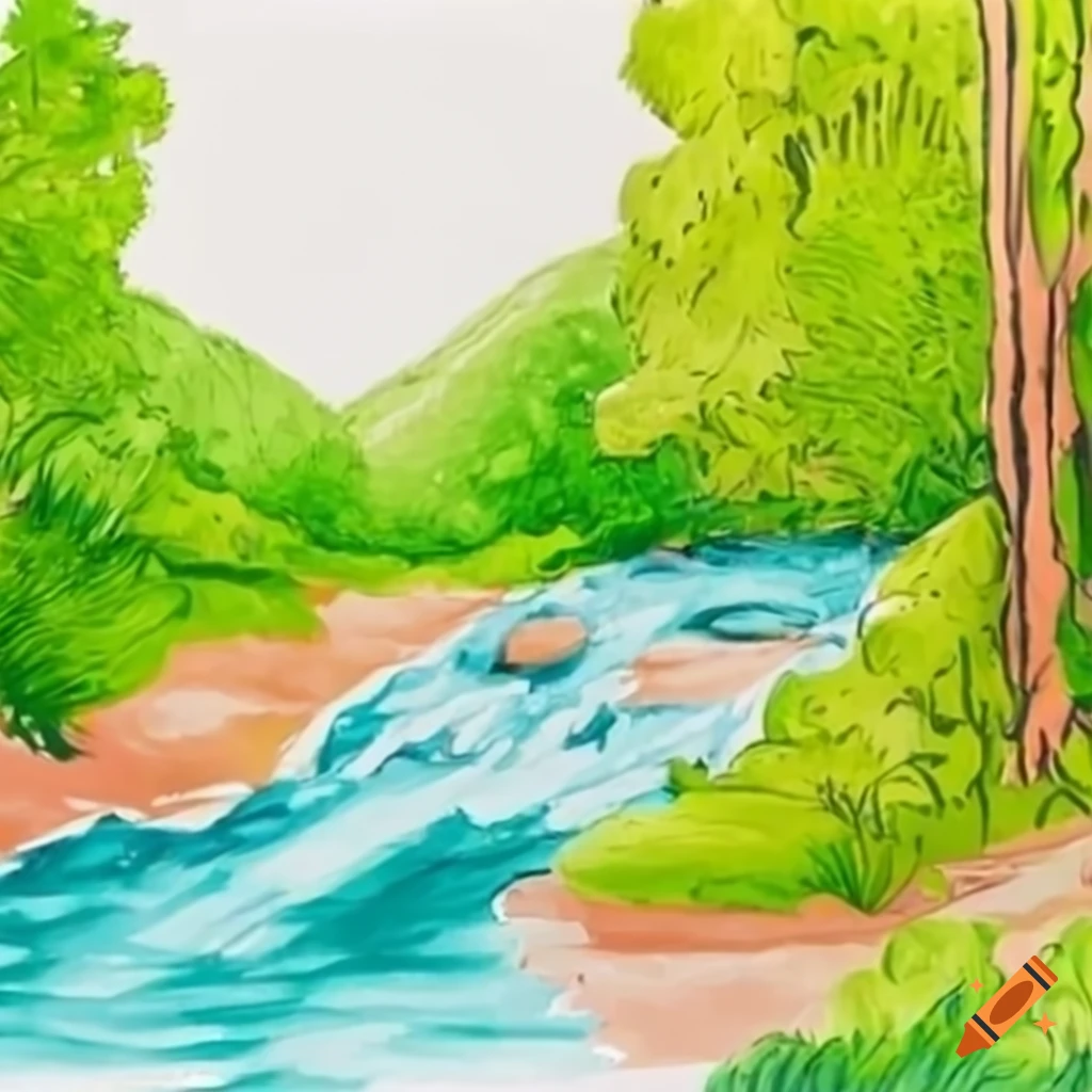 Scenic view of a flowing mountain river on Craiyon