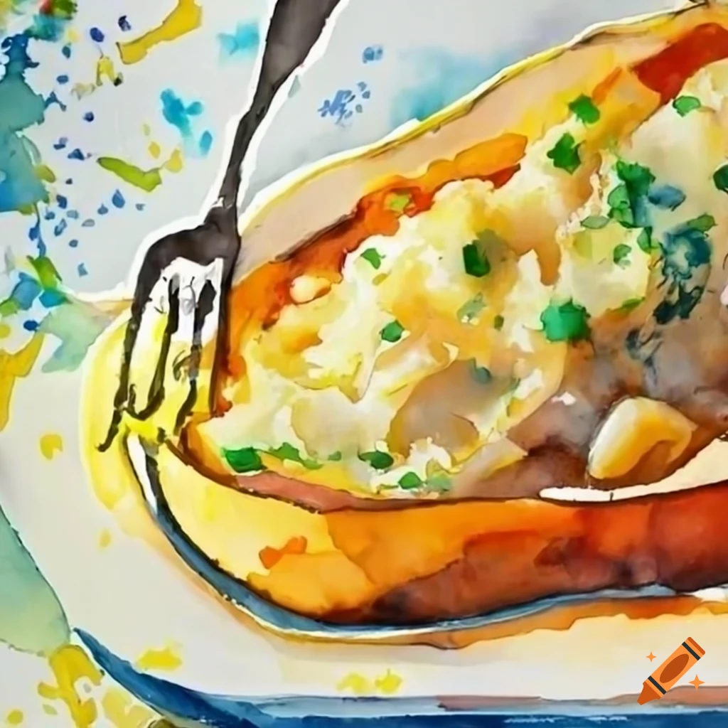 Watercolor painting of stuffed spaghetti squash with roasted garlic ...