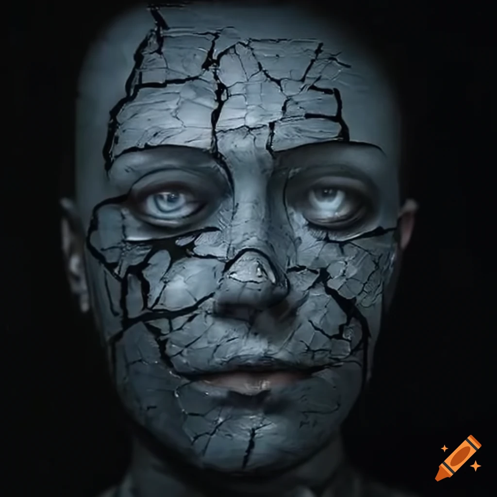 Detailed artwork of a cracked glass humanoid face on Craiyon