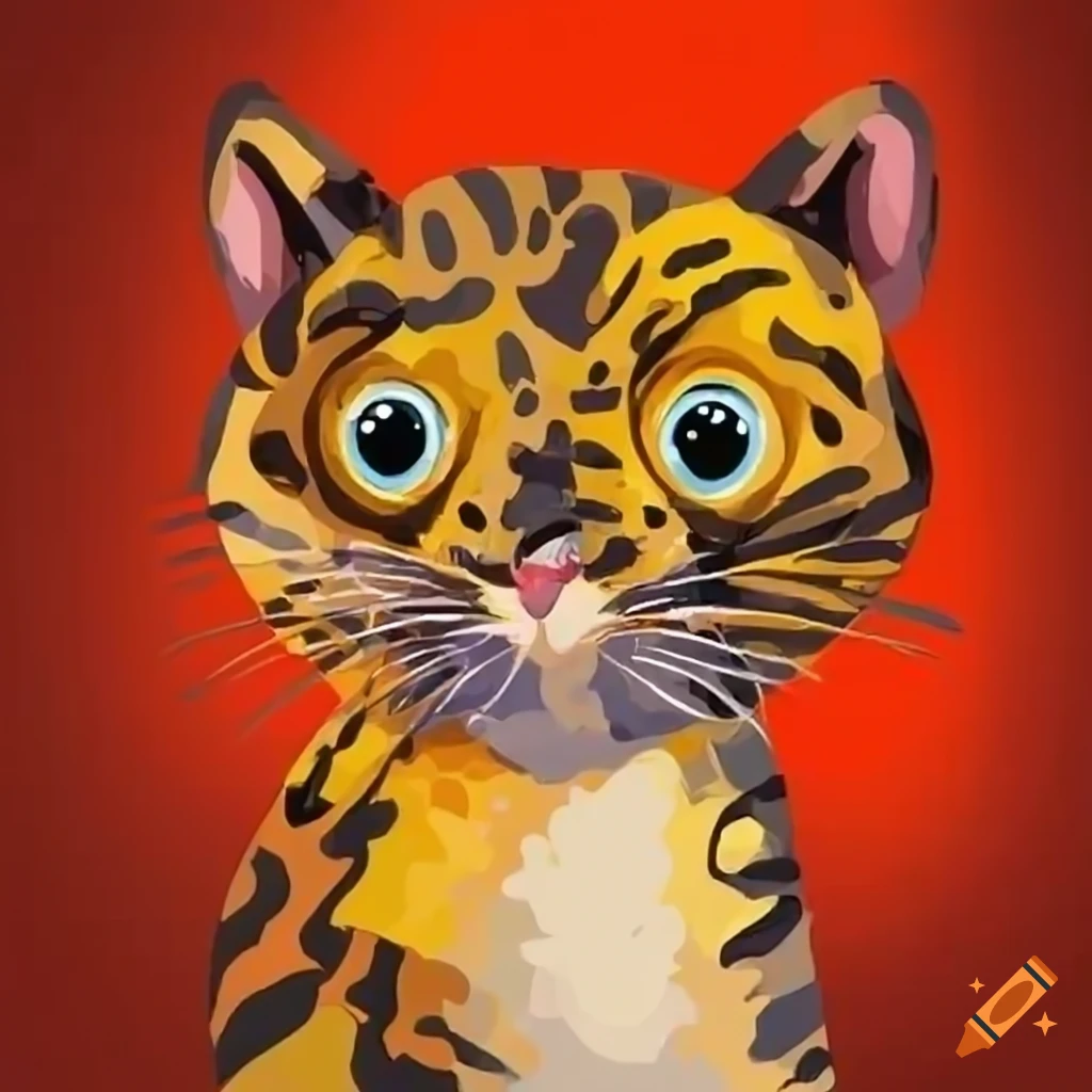 Surprised wild cat cartoon in 16bit color