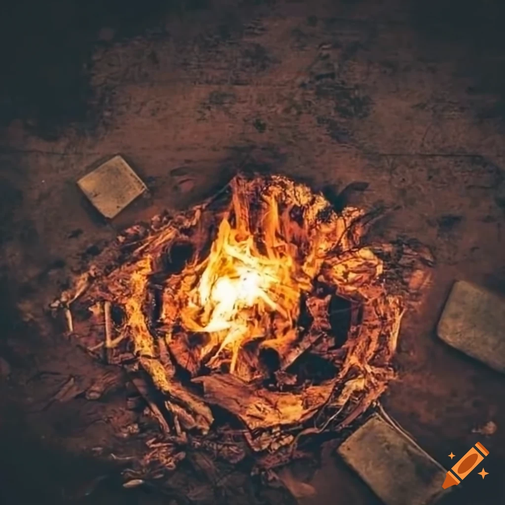 Aerial view of a bonfire in an abandoned parking lot on Craiyon