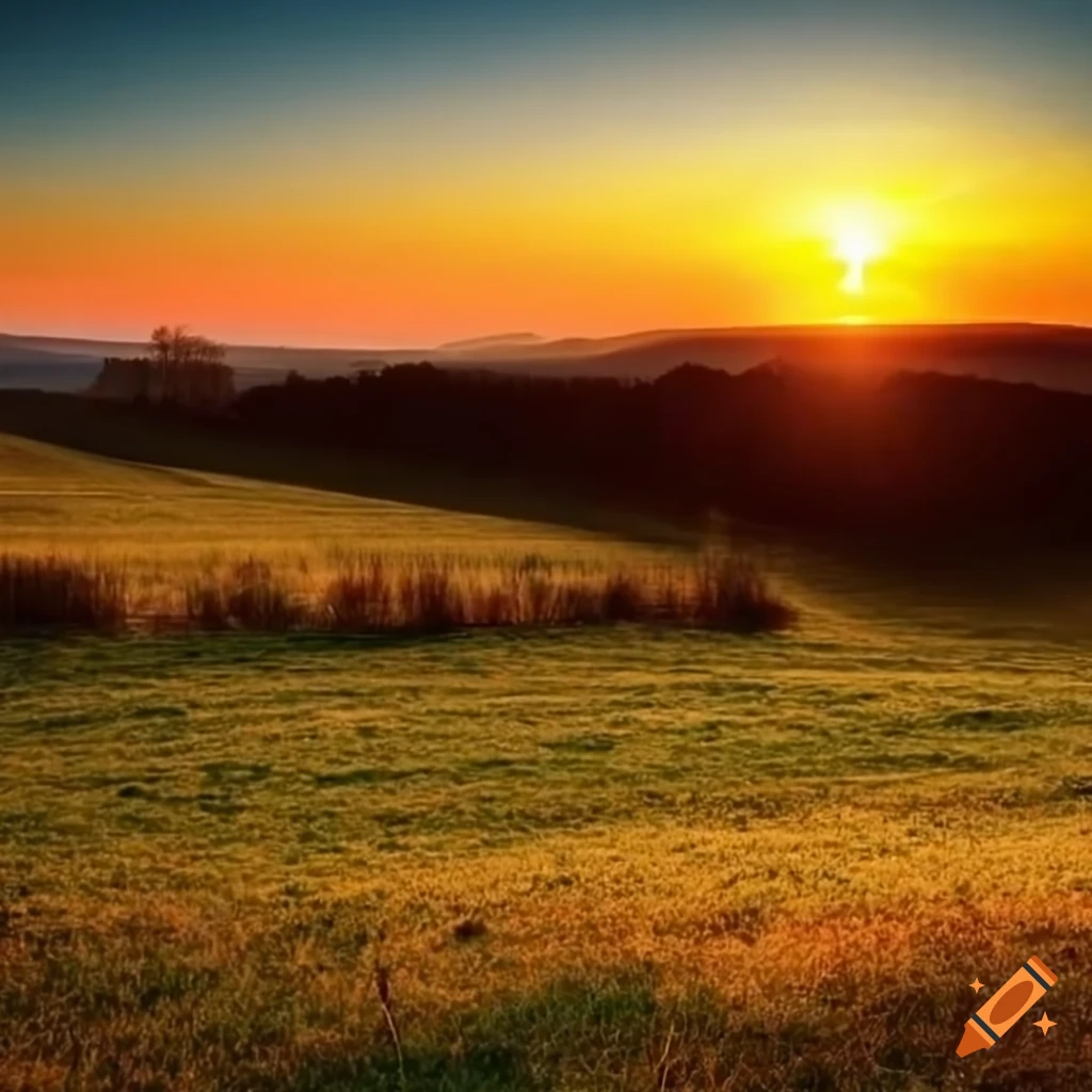 Stunning sunrise over a peaceful countryside on Craiyon