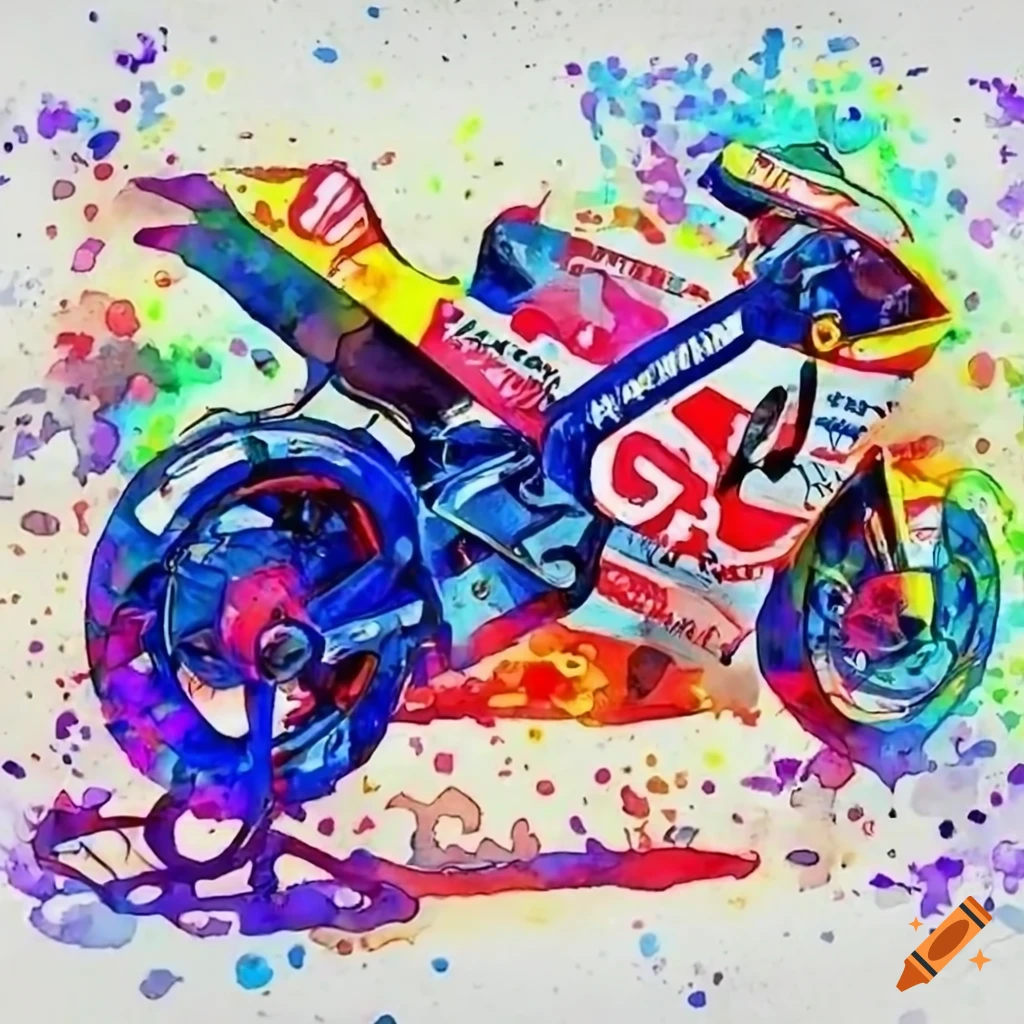 Watercolor illustration of motorcycles racing in motogp on Craiyon