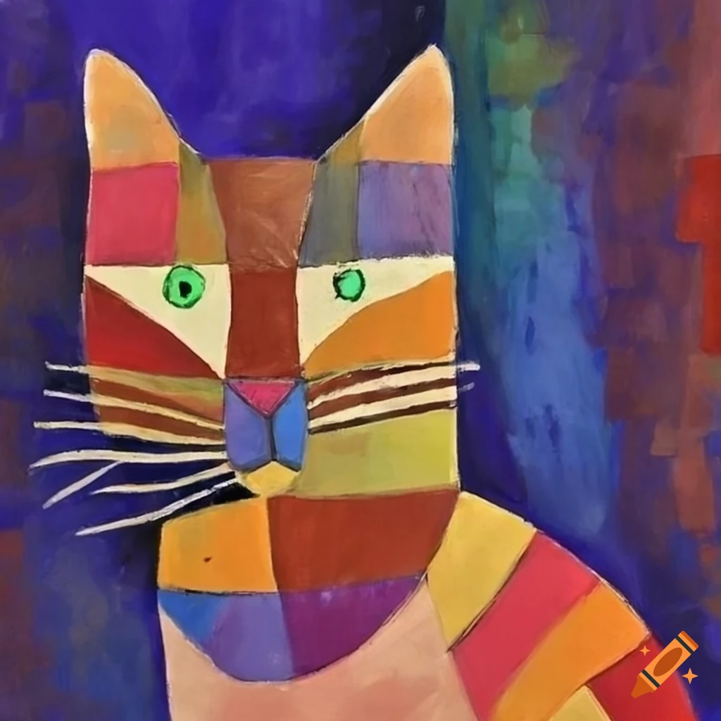 Abstract pink cat oil painting in the style of paul klee on Craiyon
