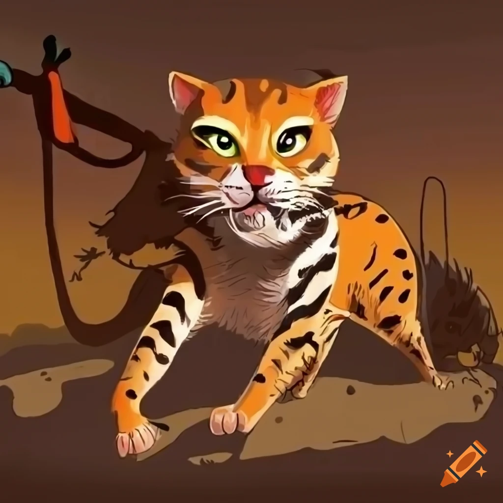 Cartoon of a wild cat hunting