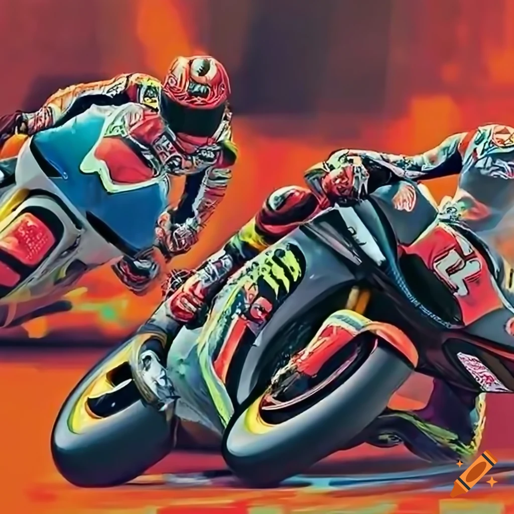 Illustration of motorcycle racers in motogp on Craiyon