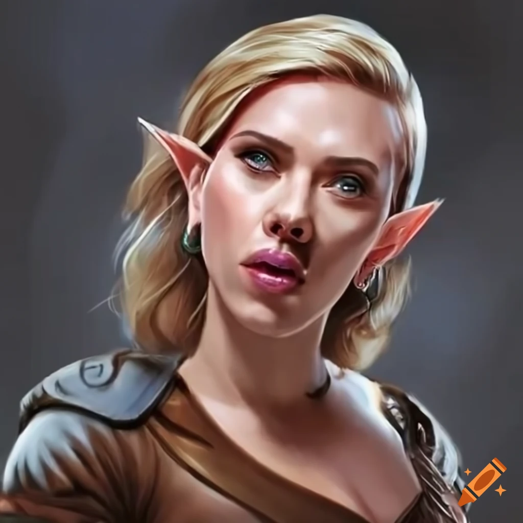 Image of scarlett johansson as a blonde elf rogue on Craiyon