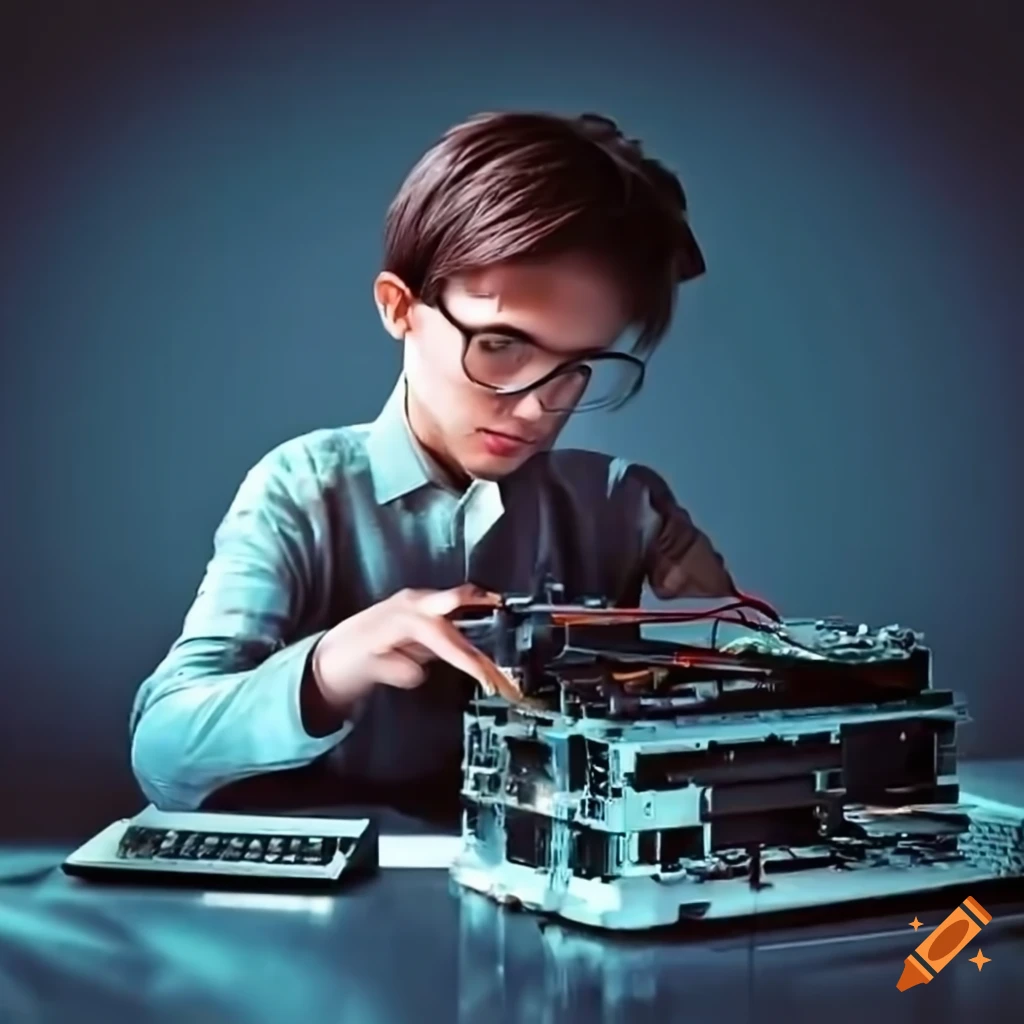 Image of a wise inventor teaching a young apprentice on Craiyon