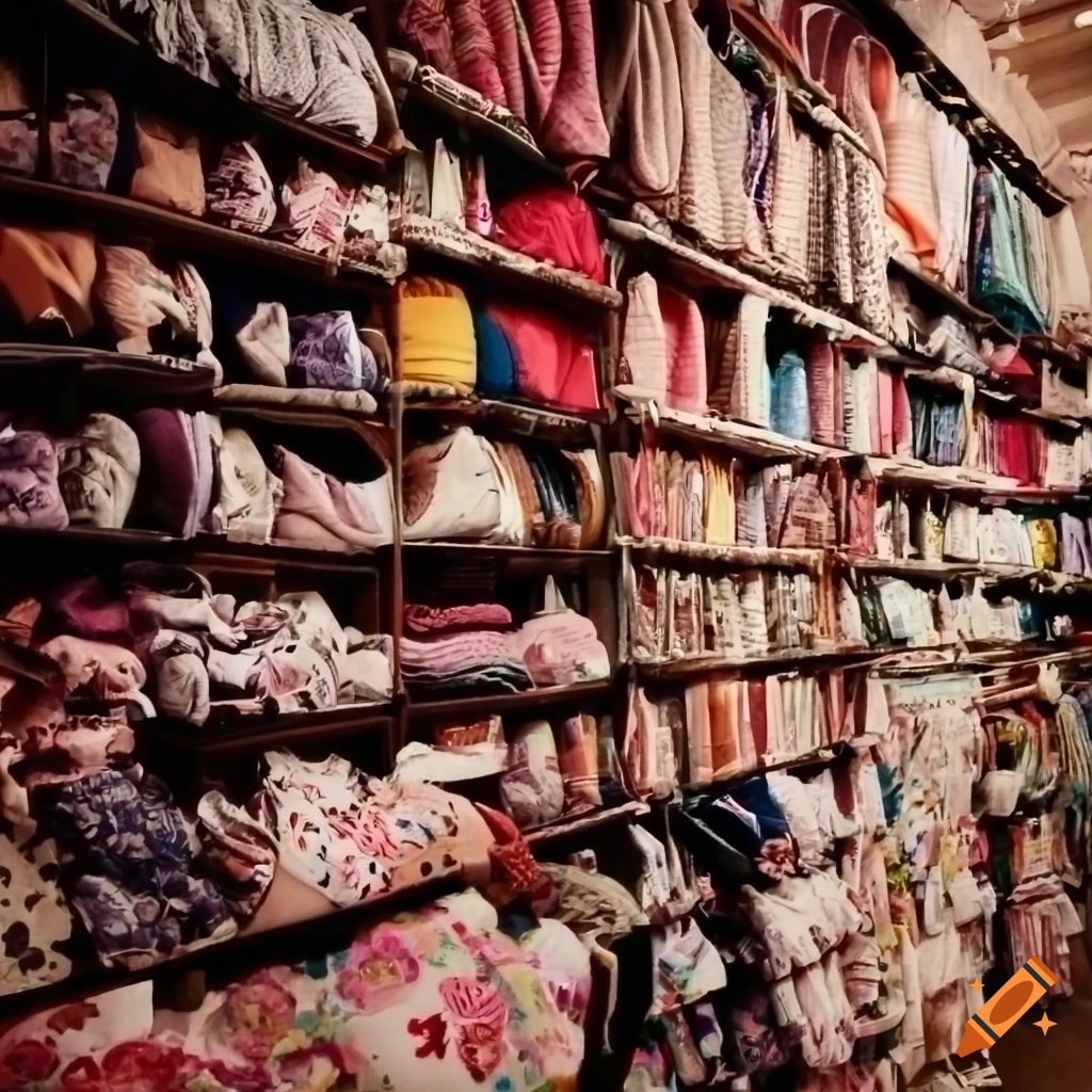 Cotton fabric store with various patterns and full shelves on Craiyon