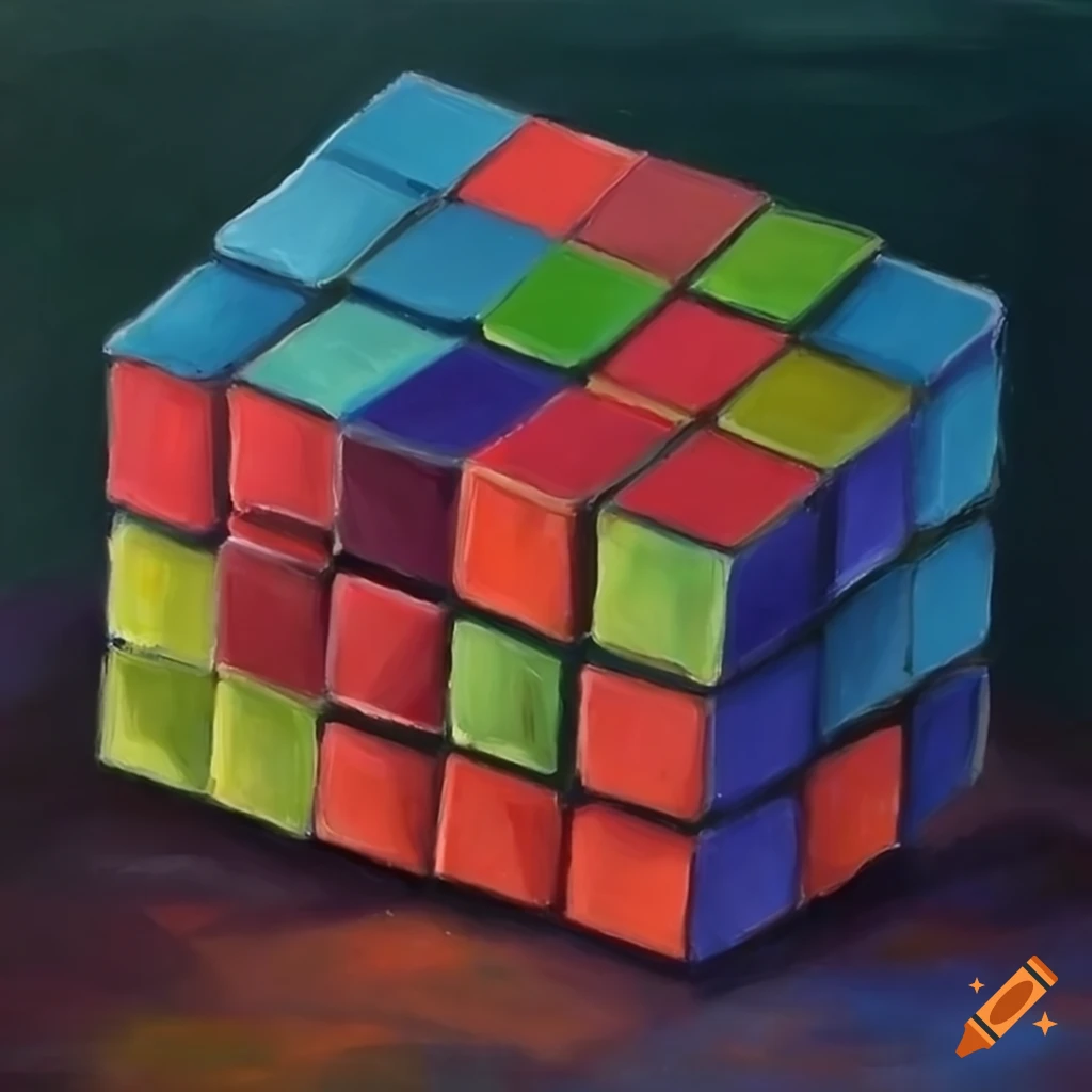 Oil painting of a Rubik's cube on Craiyon