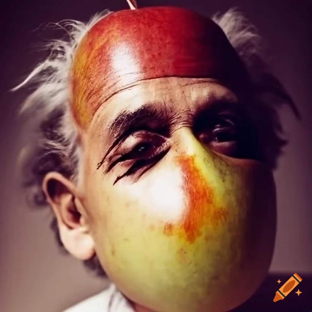 Surreal artwork of Einstein with an apple for a head on Craiyon
