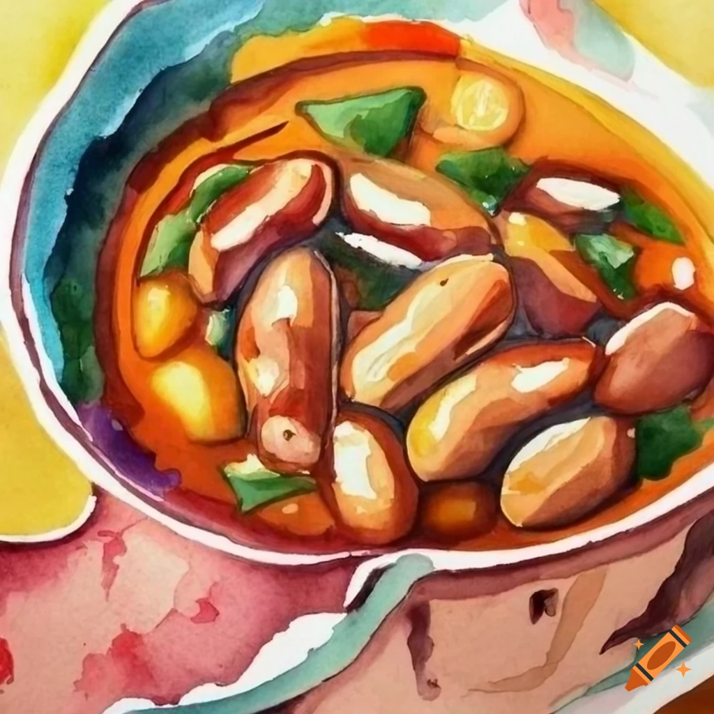 Watercolor painting of west african peanut stew