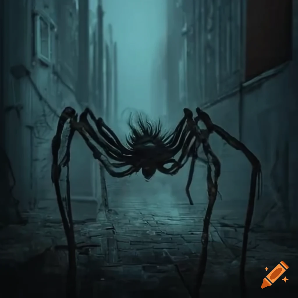 Image of a creepy black creature in an alleyway on Craiyon