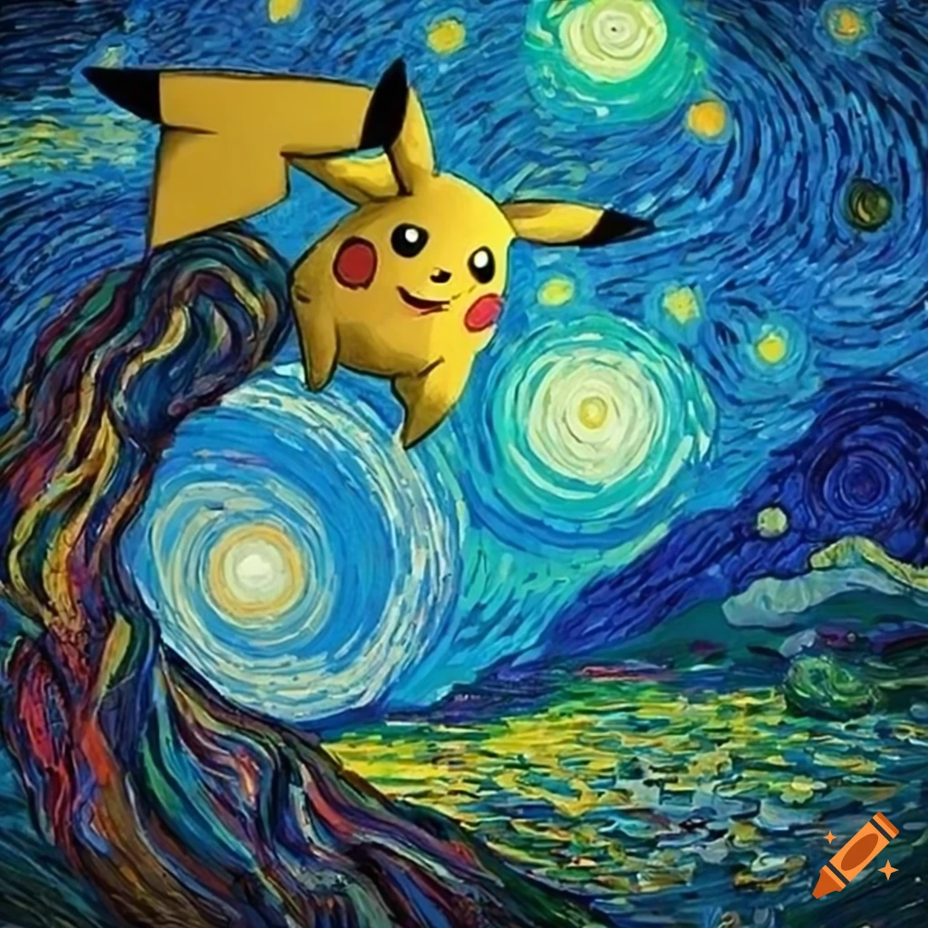 Colorful pikachu inspired by van gogh on Craiyon