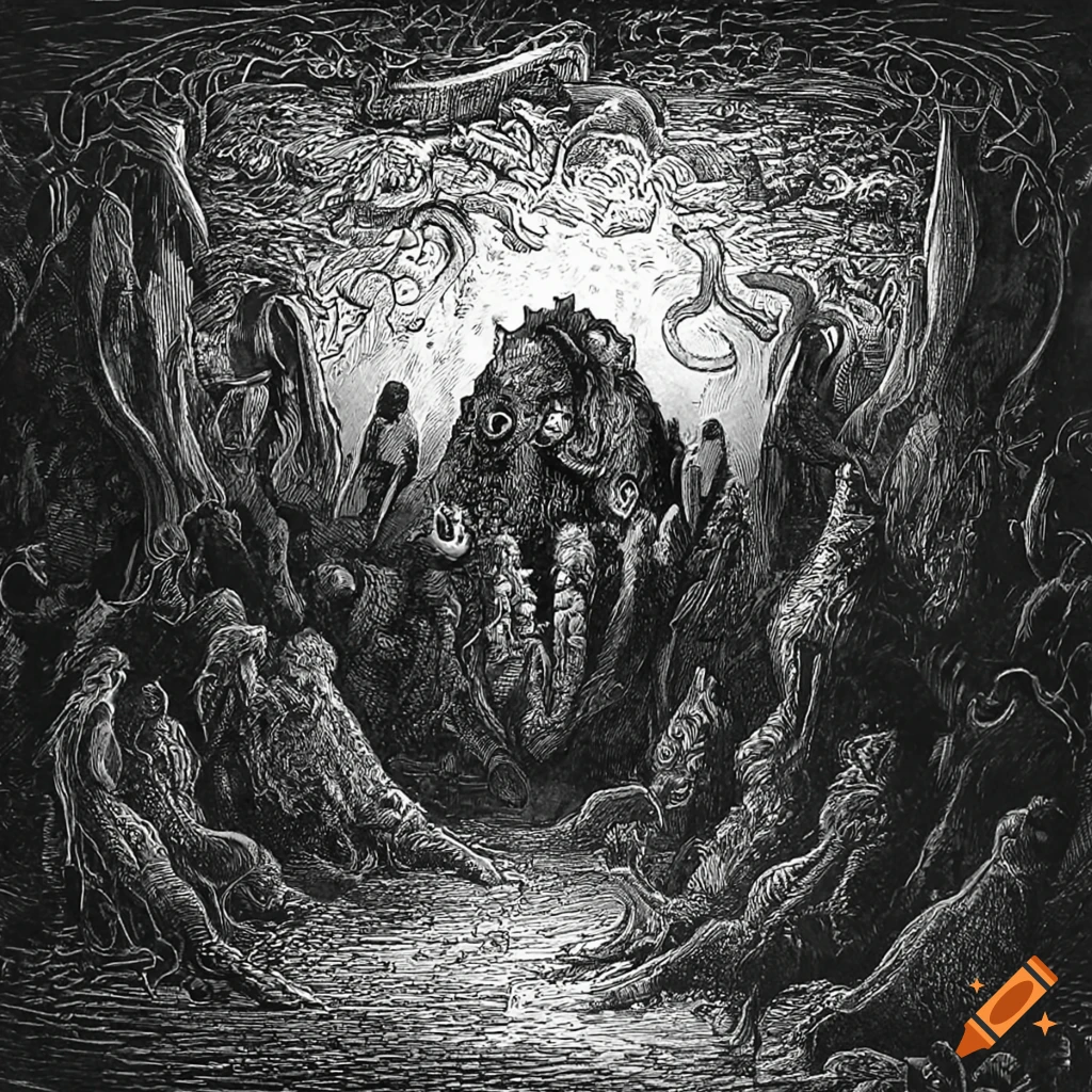 Black and white artwork with lovecraftian and body horror elements