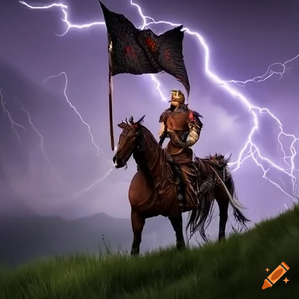 Illustration of owain glyndwr riding a horse with a dragon banner and ...