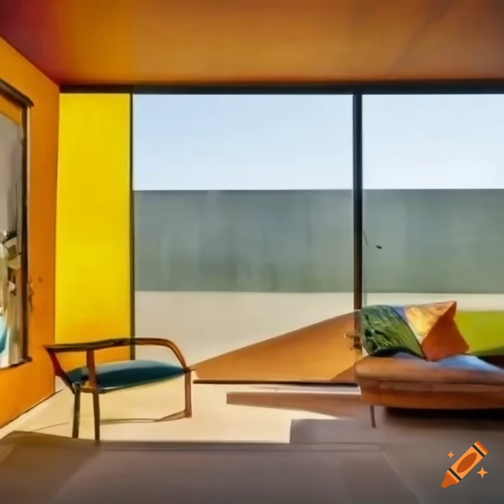 Golden hour in a mid century modern interior